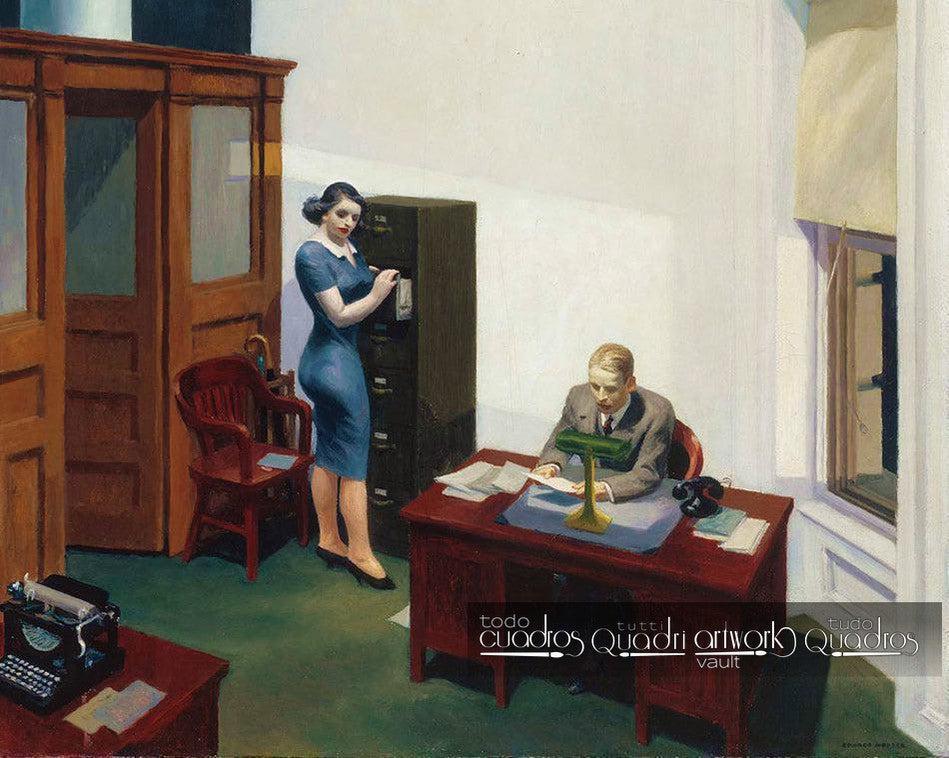 "Escritório à noite" de Hopper, réplica a óleo do quadro.